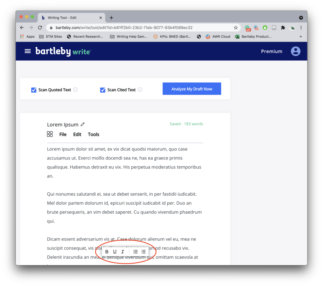 Using the Formatting Toolbar | bartleby